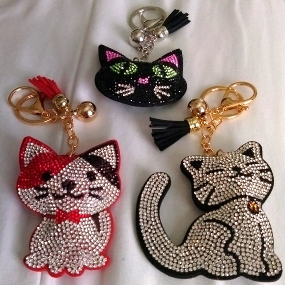 Accessories | Bling Cats Encrusted W Rhinestones Keychain Bag Charms ...